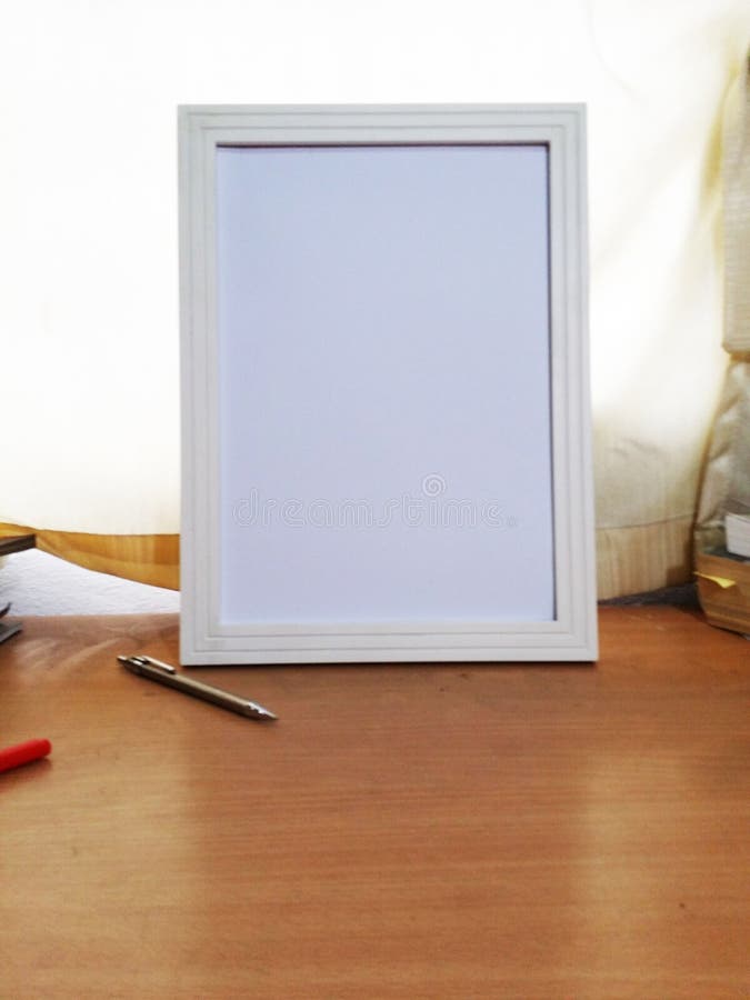 White Frame on the Study Oak Table Position 3 Stock Image - Image of ...