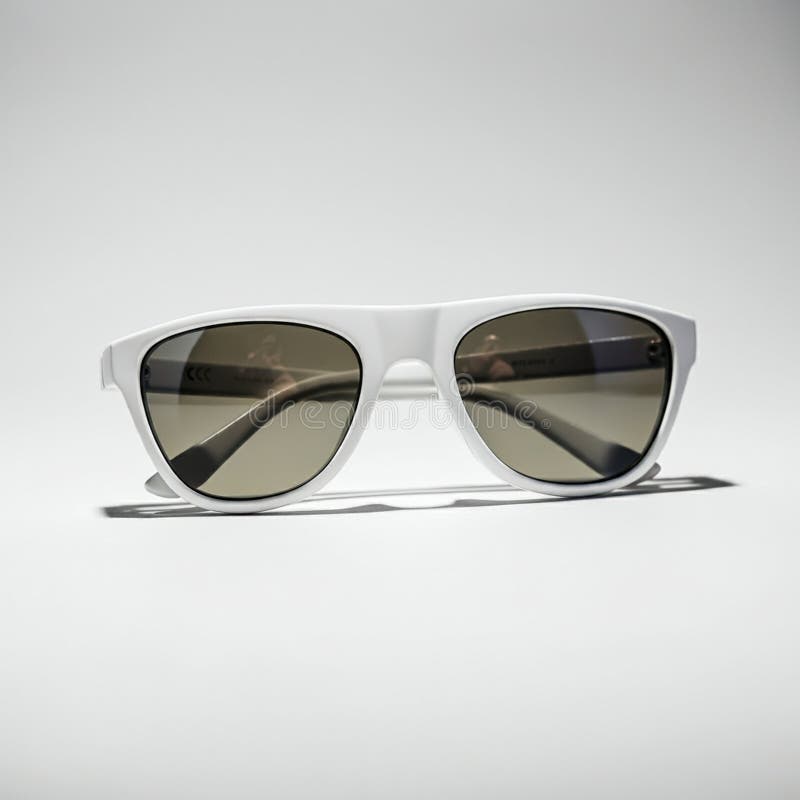 White-framed Sunglasses with Dark, Tinted Lenses Placed on a Plain ...