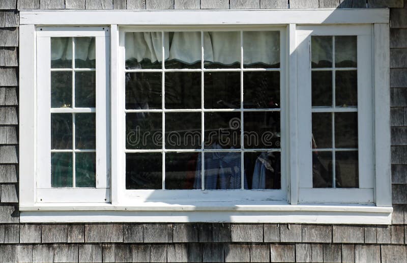 White Framed Window on Gray Building Stock Photo - Image of rustic ...