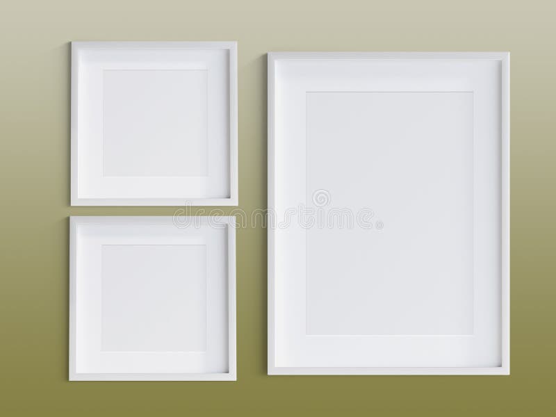 3 White Frames on the Wall for Mockup Stock Illustration - Illustration ...