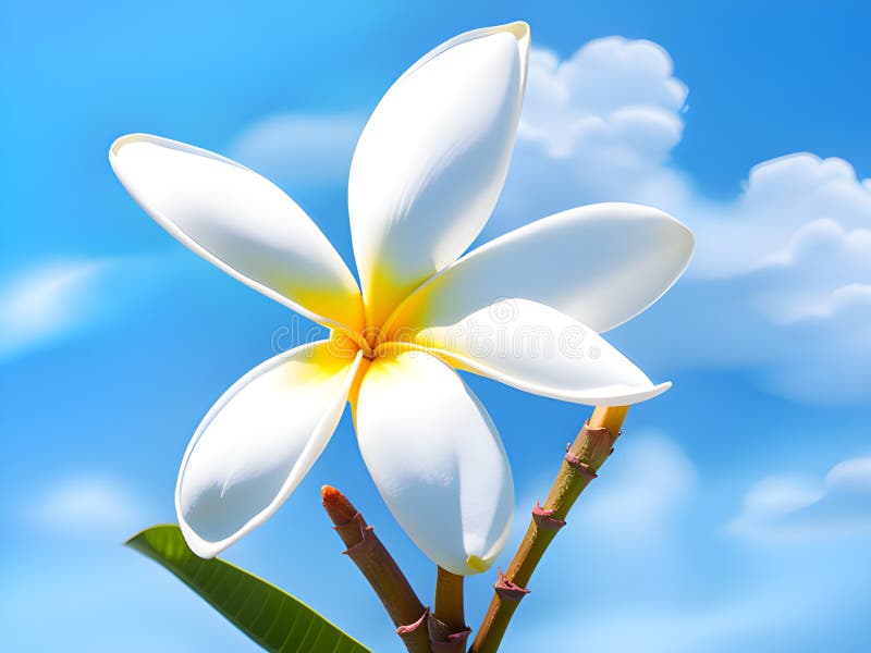 White Frangipani Flower on Blue Sky Background Stock Illustration ...