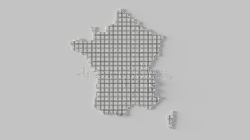 White French Map of Minimal Digitized Mosaic, 3d Rendering Stock ...
