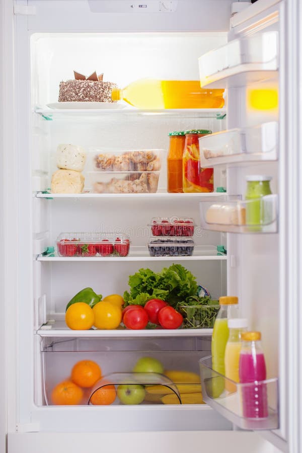 White Fridge with Different Food Stock Image - Image of full, health ...