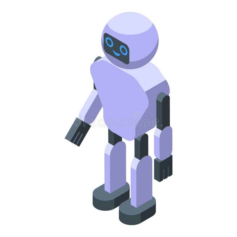 White Friendly Robot Standing Smiling Isometric View Stock Illustration ...