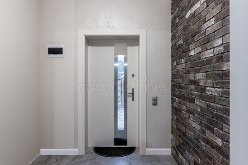 White Front Door with Glass in the Center, Exit from the House To the ...