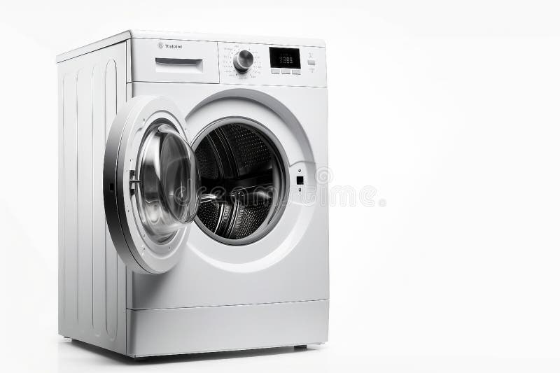 White Front Load Washing Machine Isolated on White Background. Modern ...
