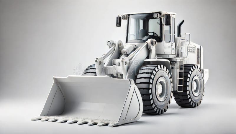 White Front Loader Waiting on a Gray Background in a Studio Shot Stock ...