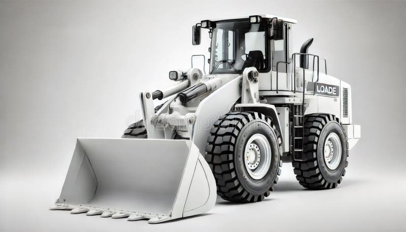 White Front Loader Waiting for Loading Operation on White Background ...