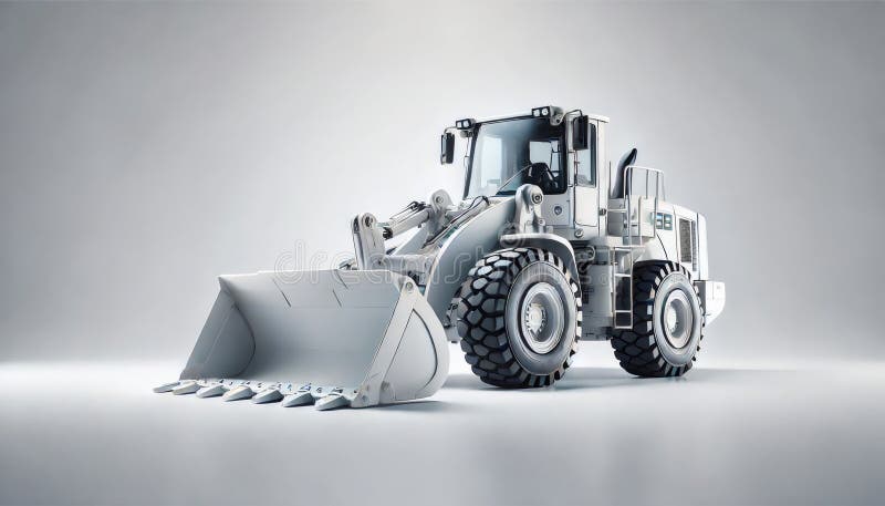 White Front Loader Wheel Loader Staying on a Gray Background in Studio ...
