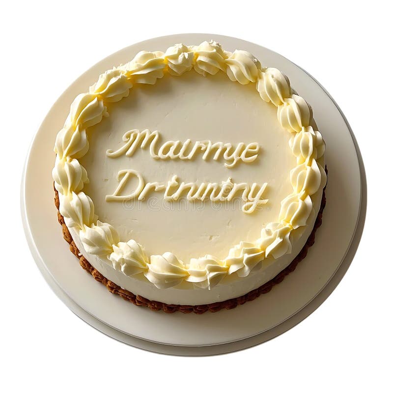 A White Frosted Cake with Decorative Icing and a Personalized Message ...