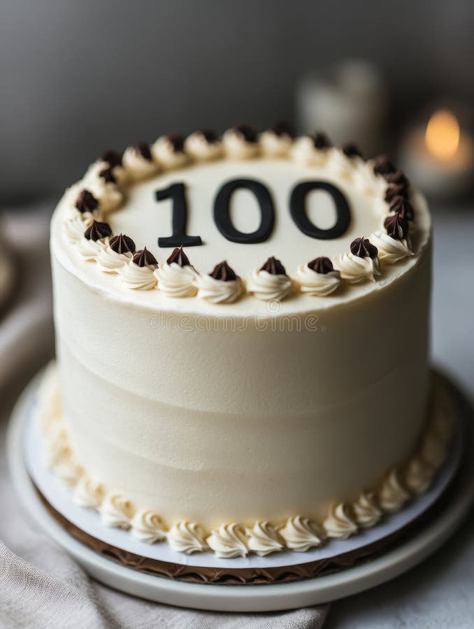 White Frosted Cake with the Number 100, Celebrating a Milestone. Stock ...