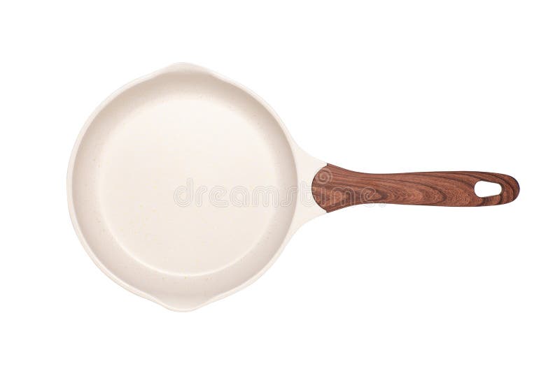White Frying Pan. Top View of New Empty Marble Coating Pan Isolated on ...