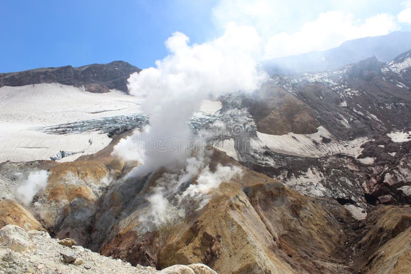 White Fumaroles of the Volcano Mutnovsky Kamchatka Stock Photo - Image ...
