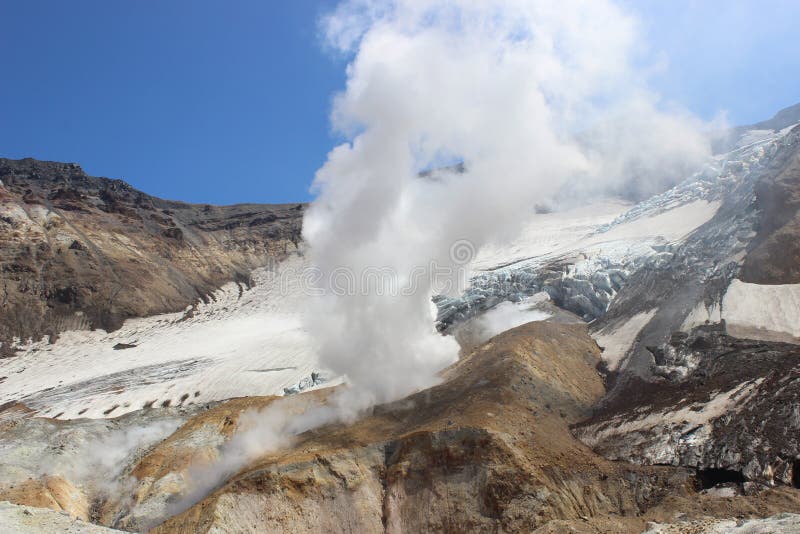 White Fumaroles of the Volcano Mutnovsky Kamchatka Stock Photo - Image ...