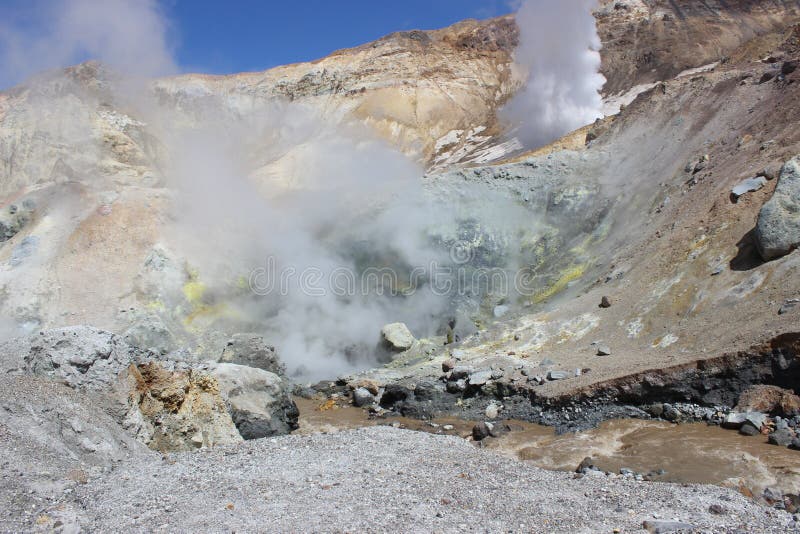 White Fumaroles of the Volcano Mutnovsky Kamchatka Stock Photo - Image ...
