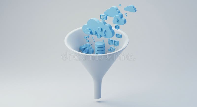 A White Funnel Stands Upright. Coming Out of the Funnel are Various ...