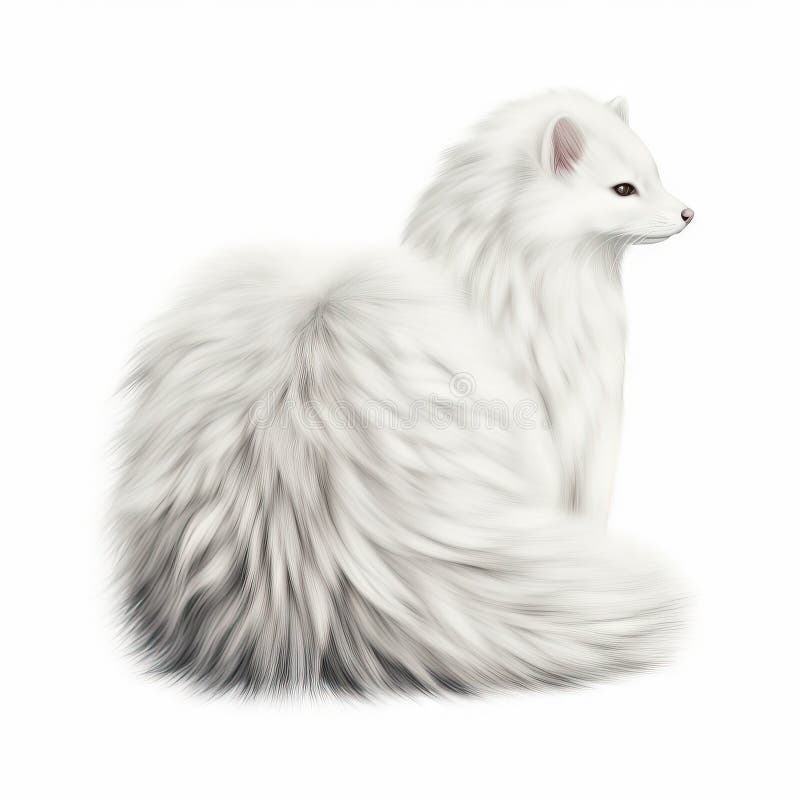 A White Furry Animal Sitting on Top of a White Floor Stock Illustration ...