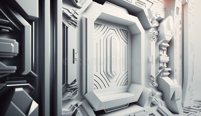 White Futuristic Background Abstract. Room 3d Render of Space City Sci ...