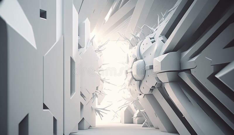 White Futuristic Background Abstract. Room 3d Render of Space City Sci ...