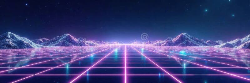 White Futuristic Digital Landscape Abstract Glowing Grid, High Tech ...