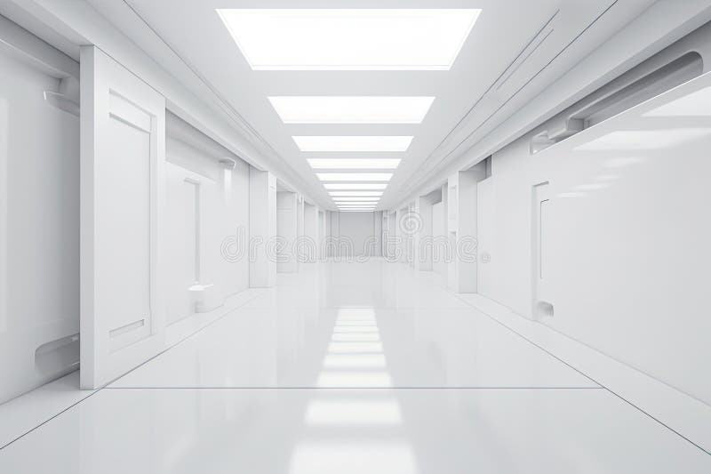 White Futuristic Empty Room Stock Illustration - Illustration of grey ...