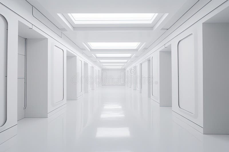 White Futuristic Empty Room Stock Illustration - Illustration of cyber ...