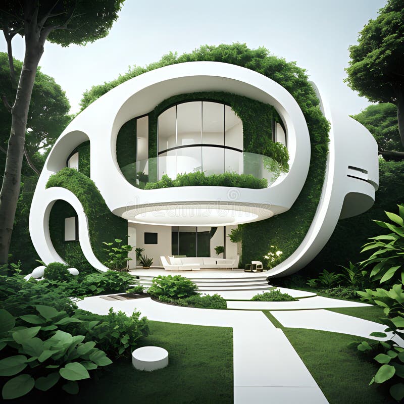 White Futuristic House with a Large Balcony Stock Illustration ...