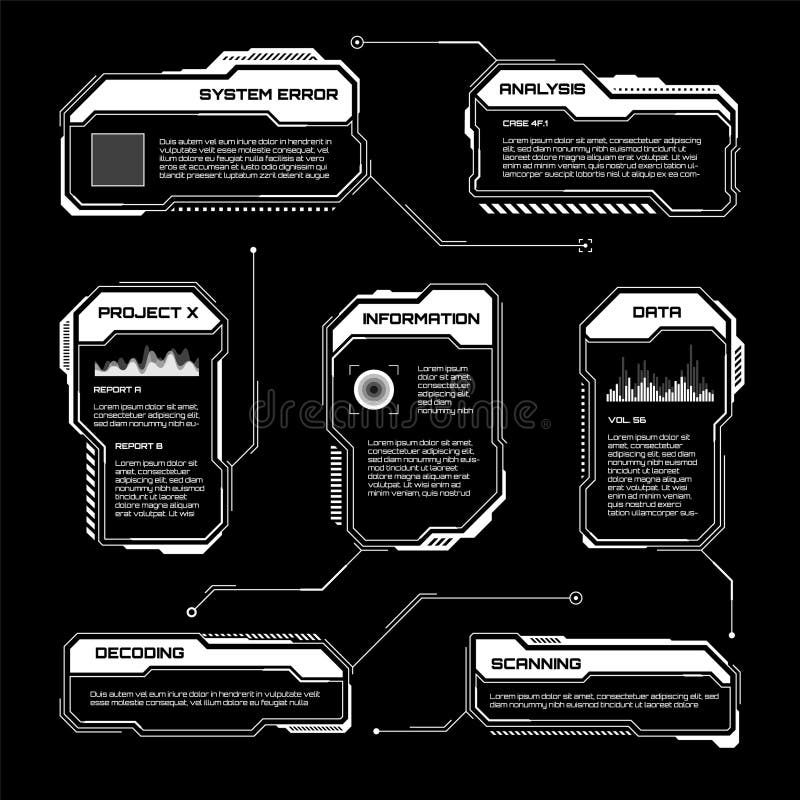 White Futuristic HUD, UI Elements. Sci-fi User Interface Text Boxes ...