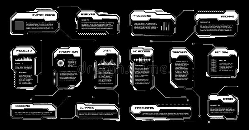 White Futuristic Hud Ui Elements Sci Fi User Interface Text Boxes Callouts Stock Vector