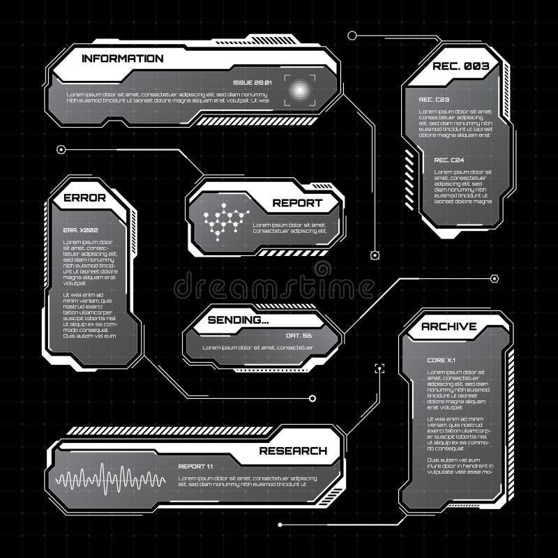 White Futuristic HUD, UI Elements. Sci-fi User Interface Text Boxes ...