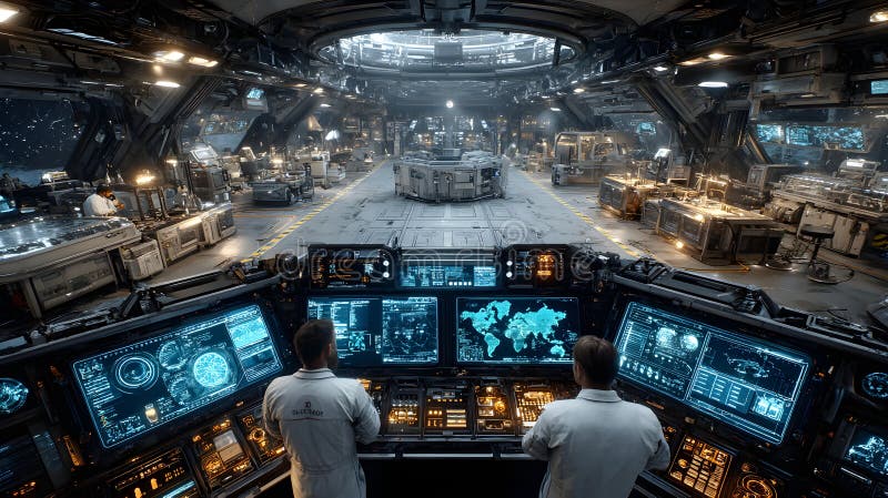 White Futuristic Laboratory with Panoramic Tech View Stock Illustration ...