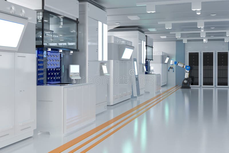 White Futuristic Semiconductor Manufacturing Factory Stock Illustration ...