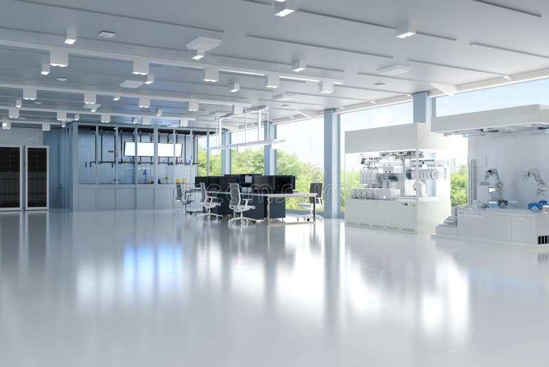 Interior of a Semiconductor Manufacturing Factory Featuring a ...