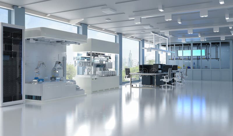 White Futuristic Semiconductor Manufacturing Factory Stock Illustration ...