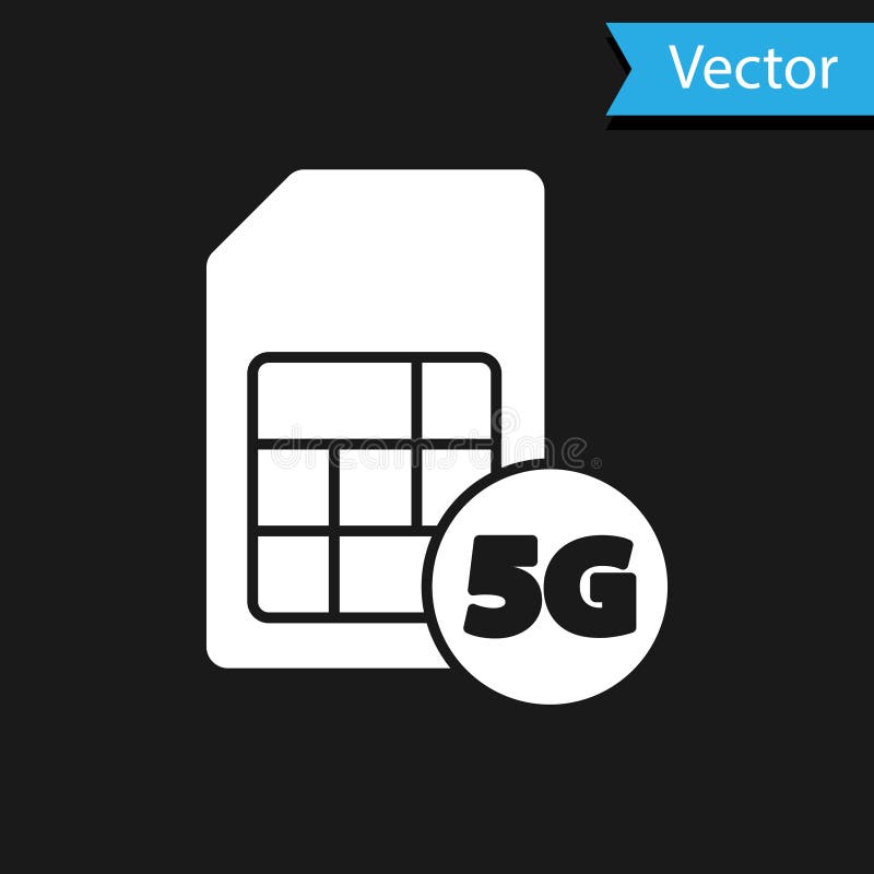 White 5G Sim Card Icon Isolated on Black Background. Mobile and ...