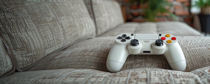 White Game Controller on Cozy Couch Stock Illustration - Illustration ...