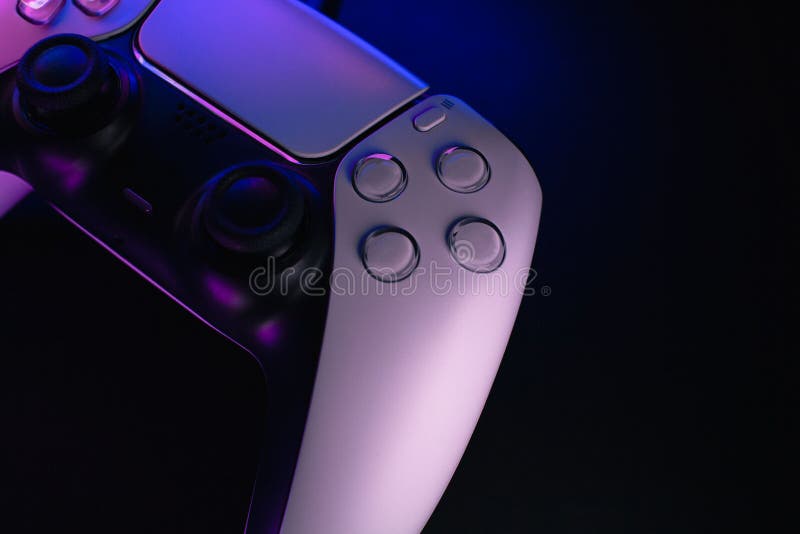 Next Gen Game Controller with Color Lights on Dark Background. Stock ...