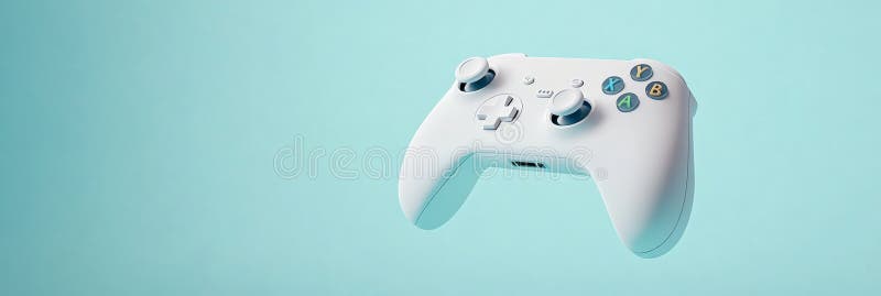 White Gamepad Floating on Turquoise Background, Modern Gaming Concept ...