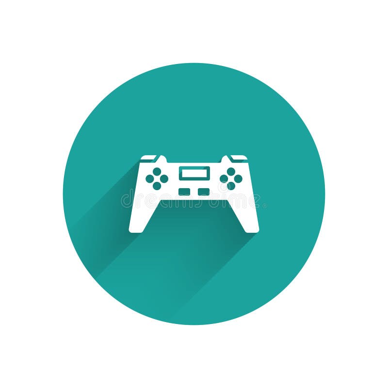 White Gamepad Icon Isolated with Long Shadow. Game Controller. Green ...