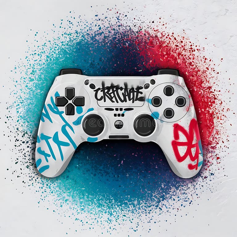 A White Gaming Controller Features Intricate Graffiti-style Designs in ...