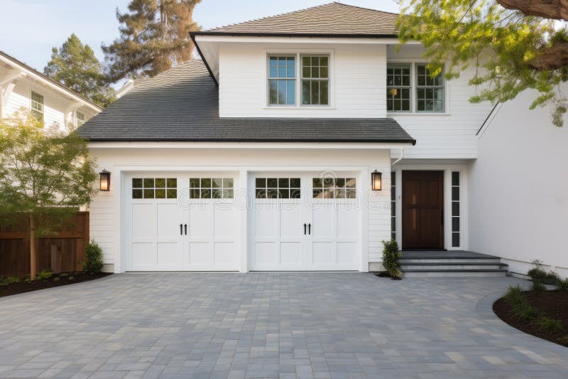 White Garage Door with a Driveway in Front Stock Illustration ...
