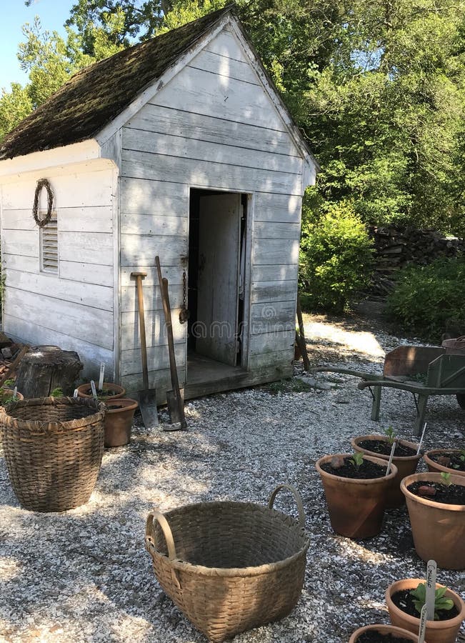 Colonial garden shed stock photo. Image of garden, baskets - 119450216