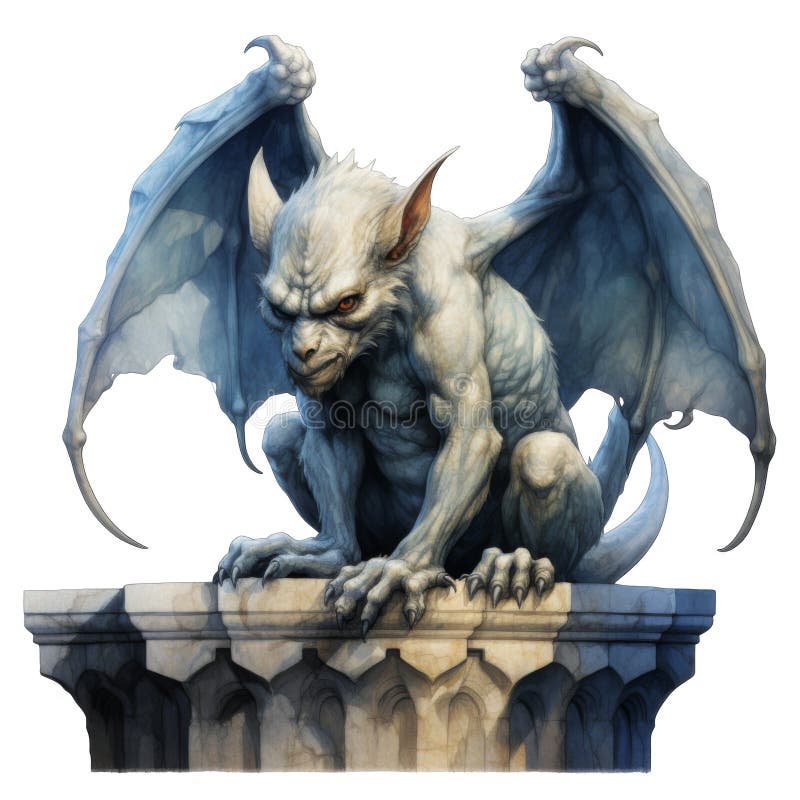 A White Gargoyle Perched on a Stone Plinth Stock Image - Illustration ...
