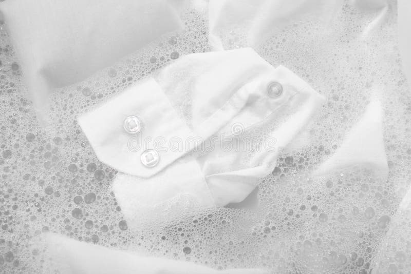 White Garment in Suds, Closeup. Hand Washing Laundry Stock Image ...