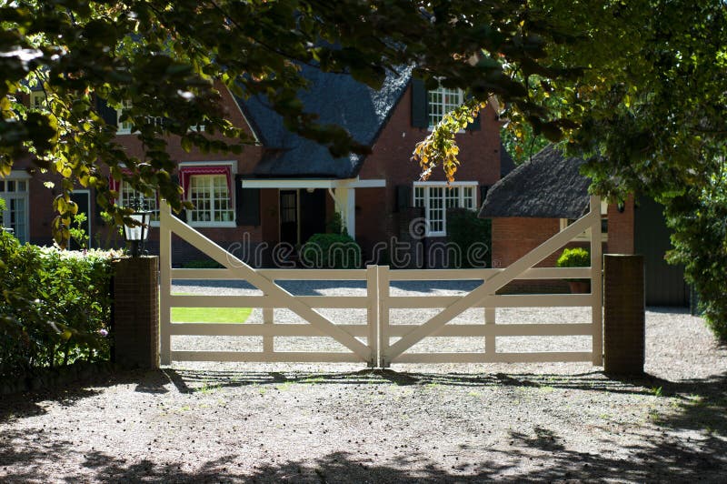 The white gate is open stock image. Image of historic - 157027189