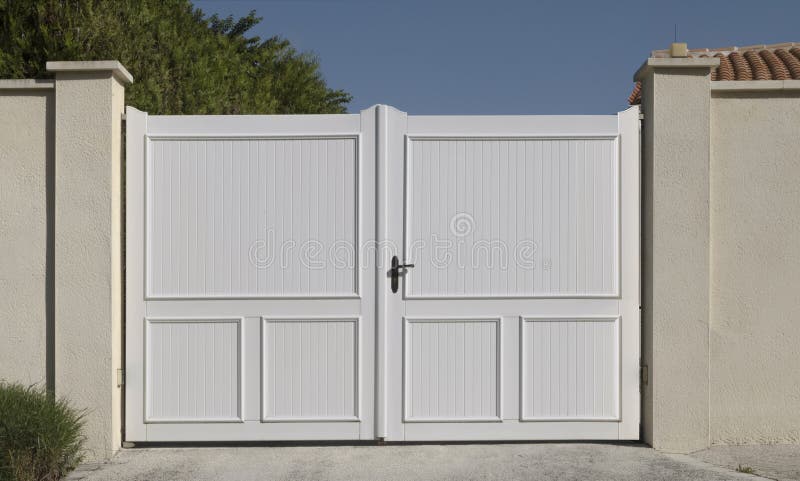 White PVC gate and fence stock image. Image of ornament - 281764573