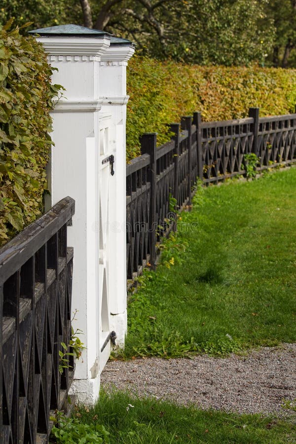 White Gate at a Hedge during the Autumn Stock Image - Image of guard ...