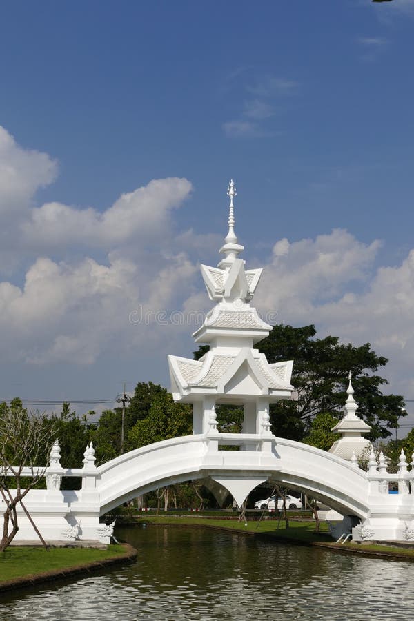 White Gazebo on the Bridge Across the Pond Stock Photo - Image of ...