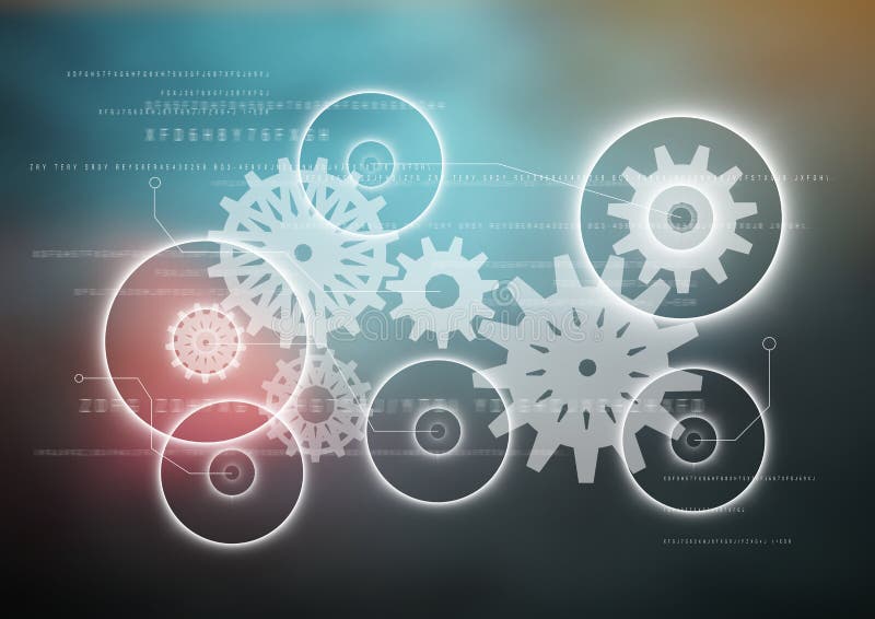 White Gear Graphic Against Blurry Blue and Red Background Stock ...