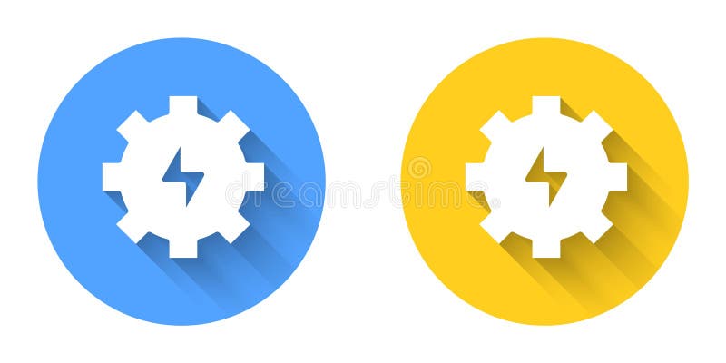White Gear and Lightning Icon Isolated with Long Shadow Background ...